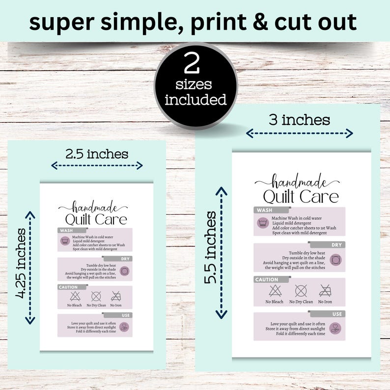 Quilt Care Card, Quilt Gift Tag, Care Instructions, Printable Quilt ...