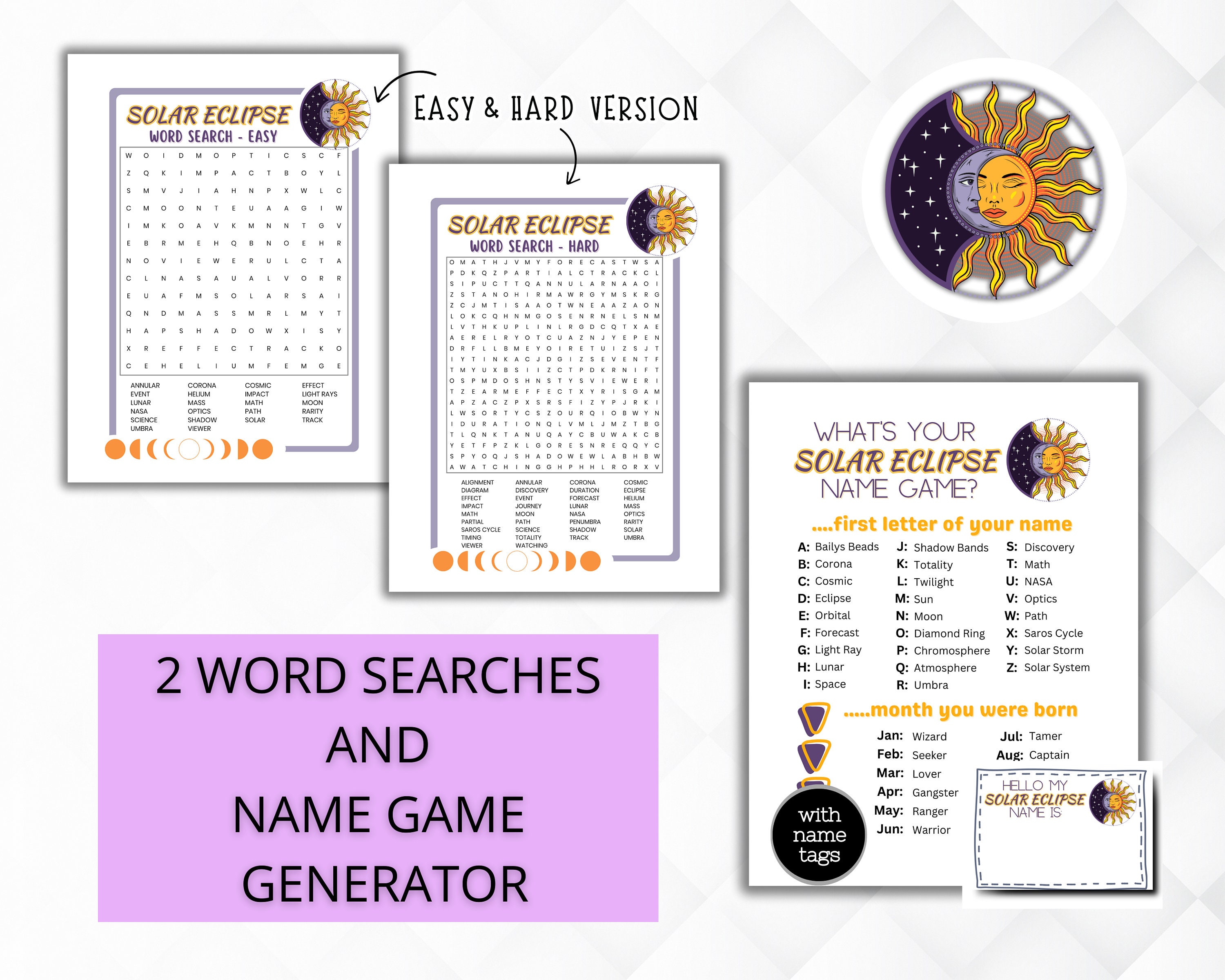 Solar Eclipse Game Bundle, Word Search, Name Game, Games for Kids ...
