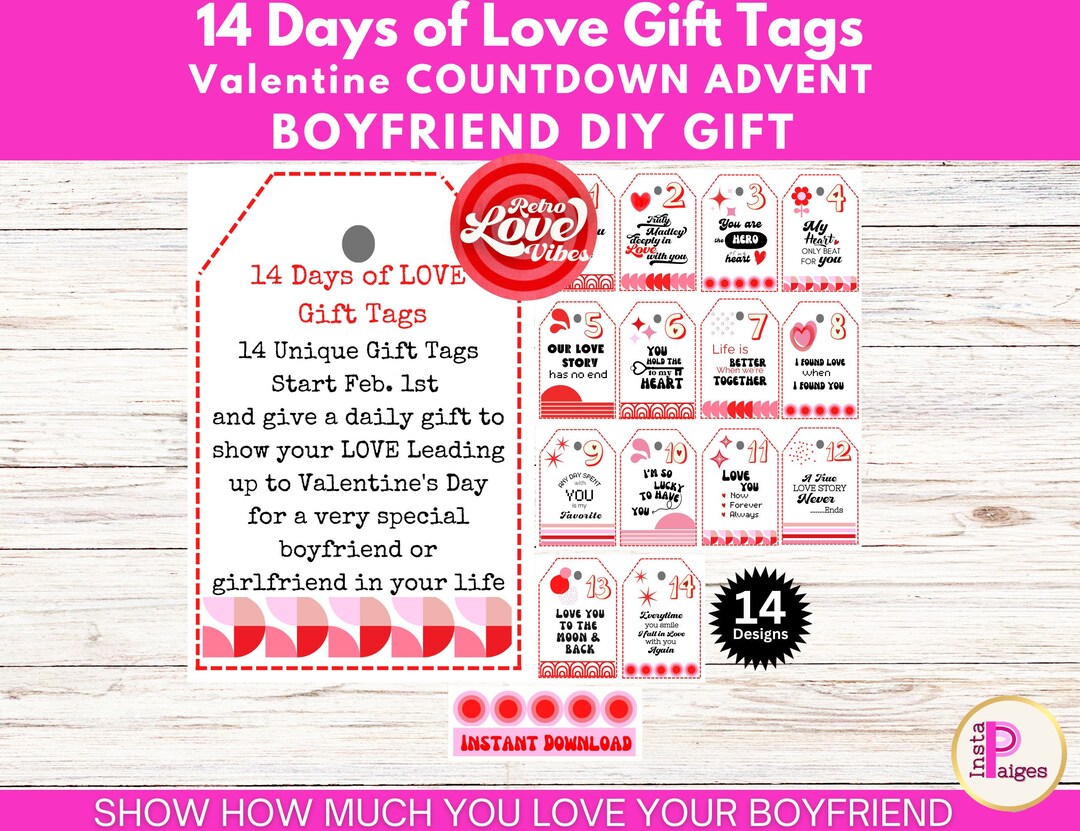 Boyfriend Valentine Countdown Gift Tags / Long Distance Relationship ...
