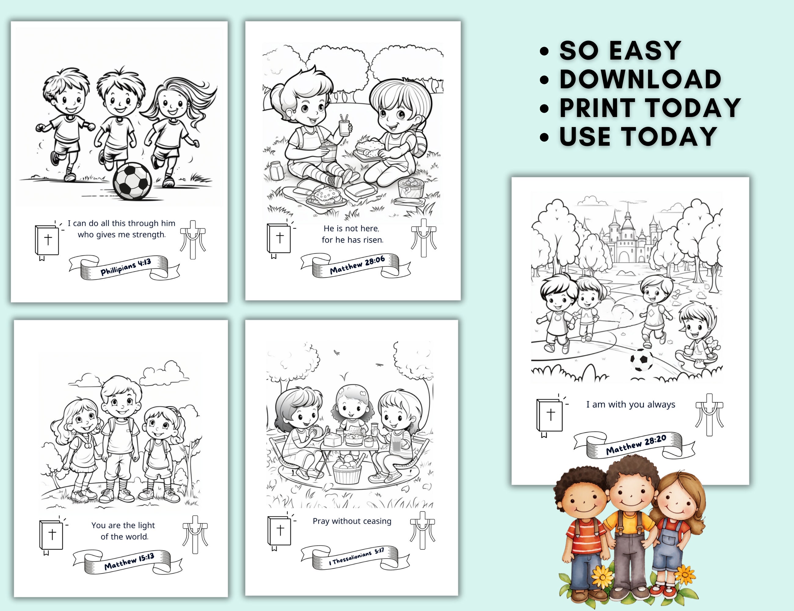 Bible Verse Coloring Pages for Kids, Scripture Memory PDF, Sunday ...