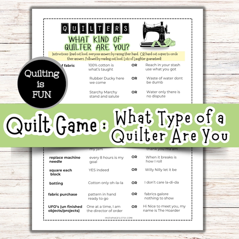 Quilt Game, What Kind of Quilter Are You, Quilt Retreat Game, Quilt ...