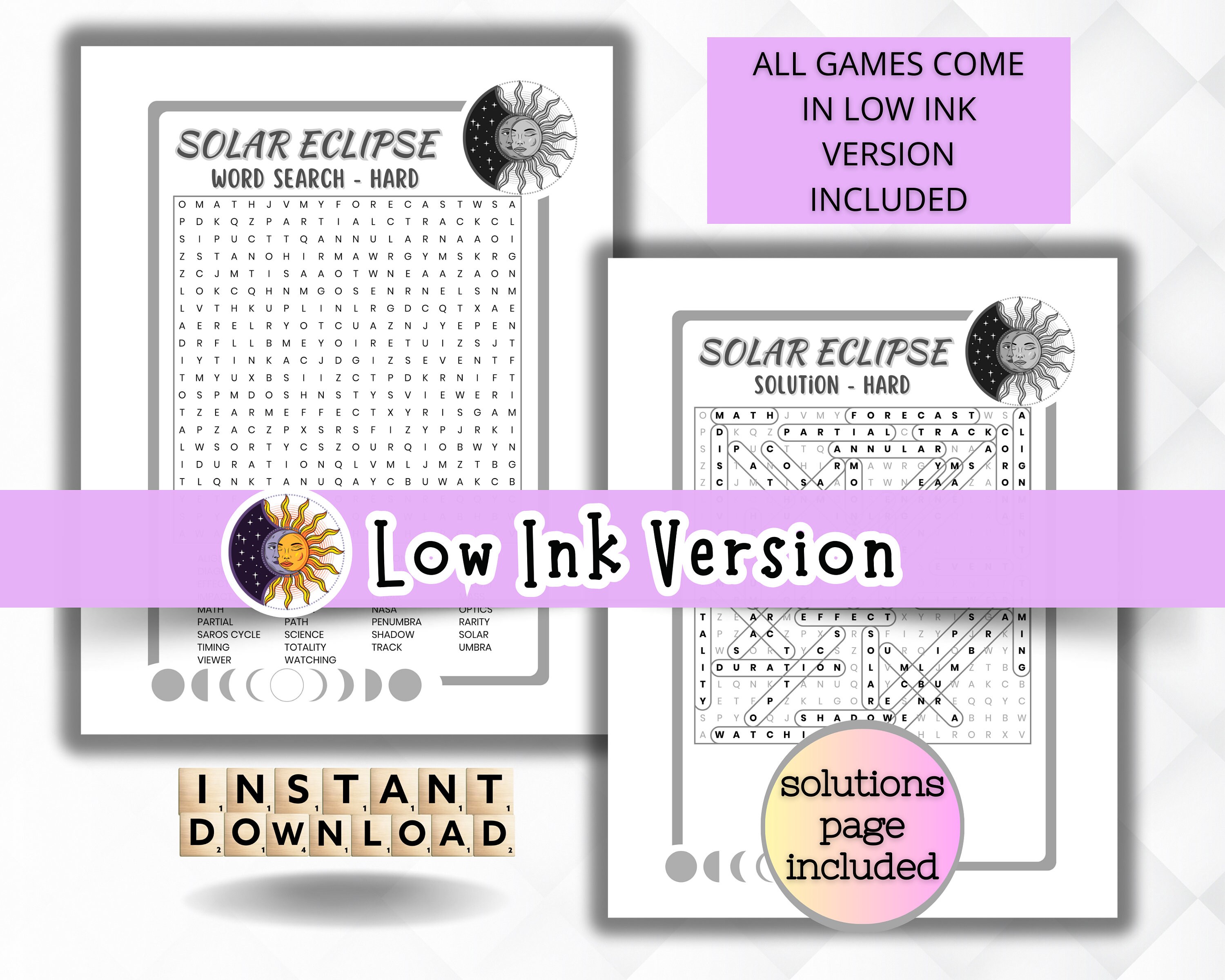 Solar Eclipse Game Bundle, Word Search, Name Game, Games for Kids ...