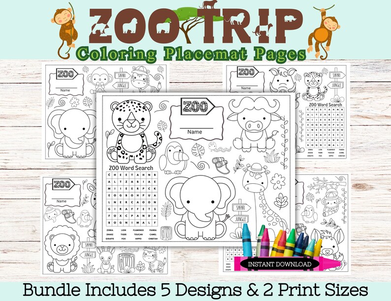Zoo Animals Coloring Pages / Safari Coloring Activity Pages / Jungle ...