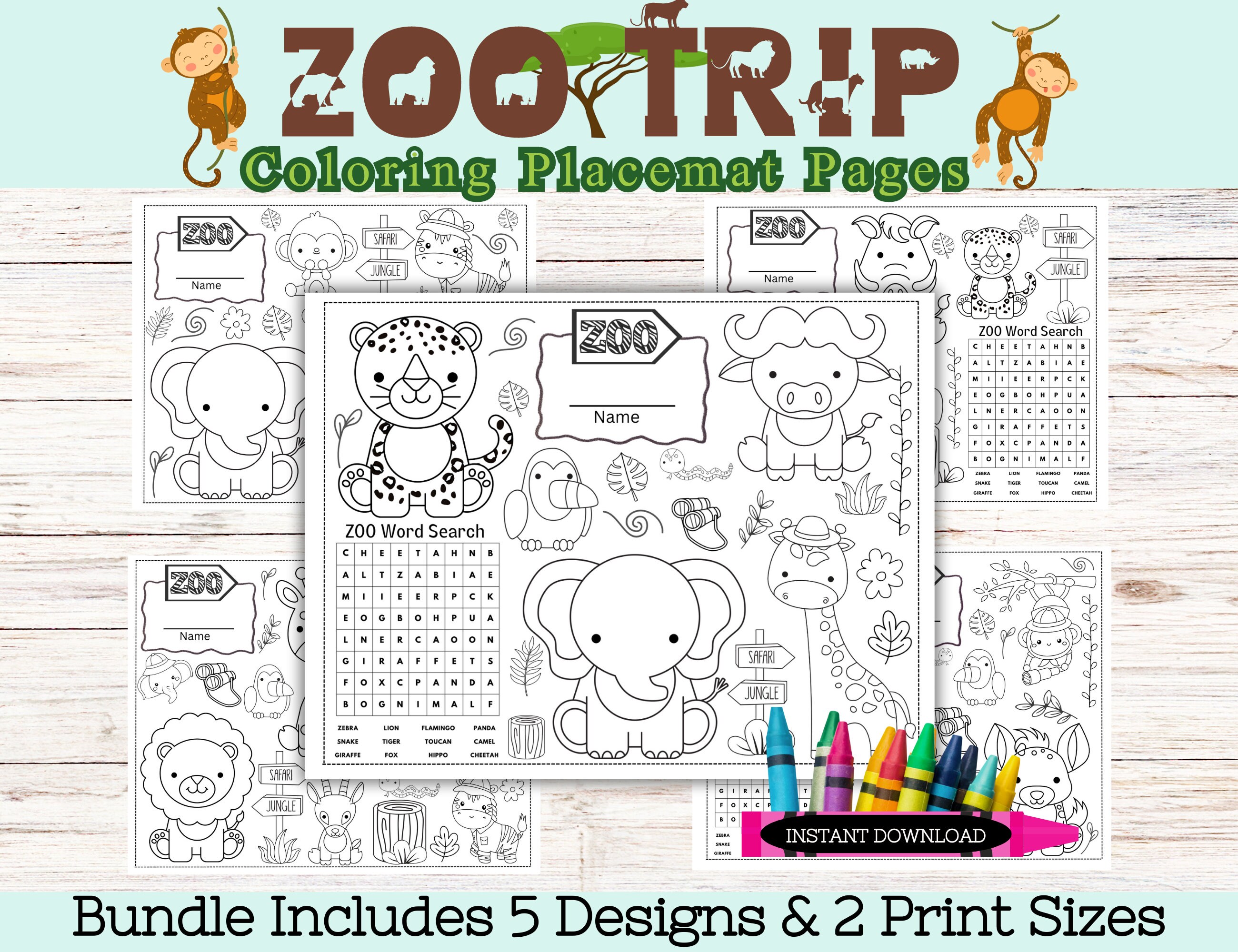 Zoo Animals Coloring Pages / Safari Coloring Activity Pages / Jungle ...