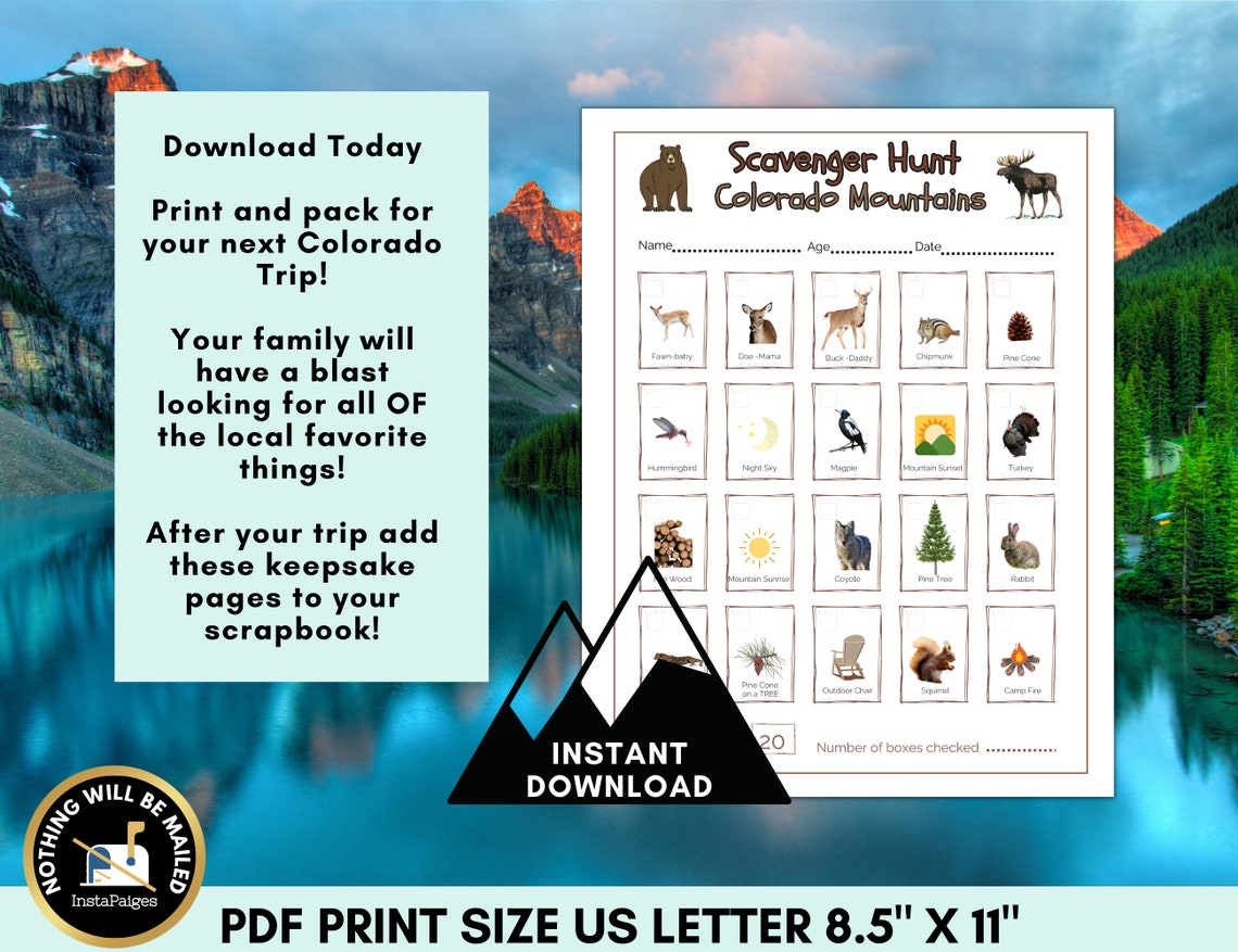 Colorado Mountains Scavenger Hunt, Scavenger Hunt, Colorado Wedding ...