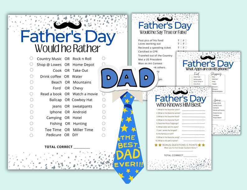 Dad Trivia Game, Fathers Day Quiz, Would He Rather Who Knows Dad Best ...