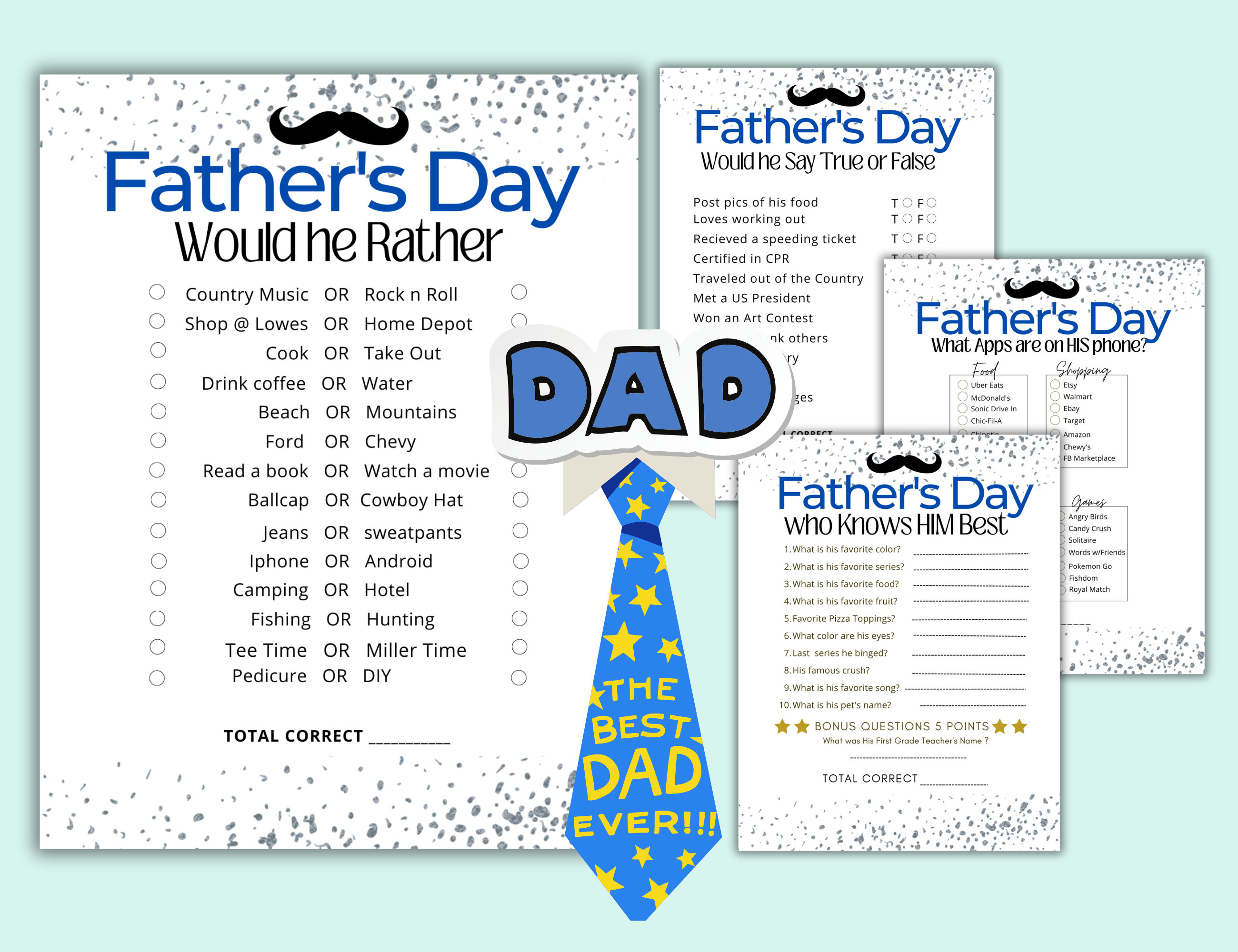 Dad Trivia Game, Fathers Day Quiz, Would He Rather Who Knows Dad Best ...