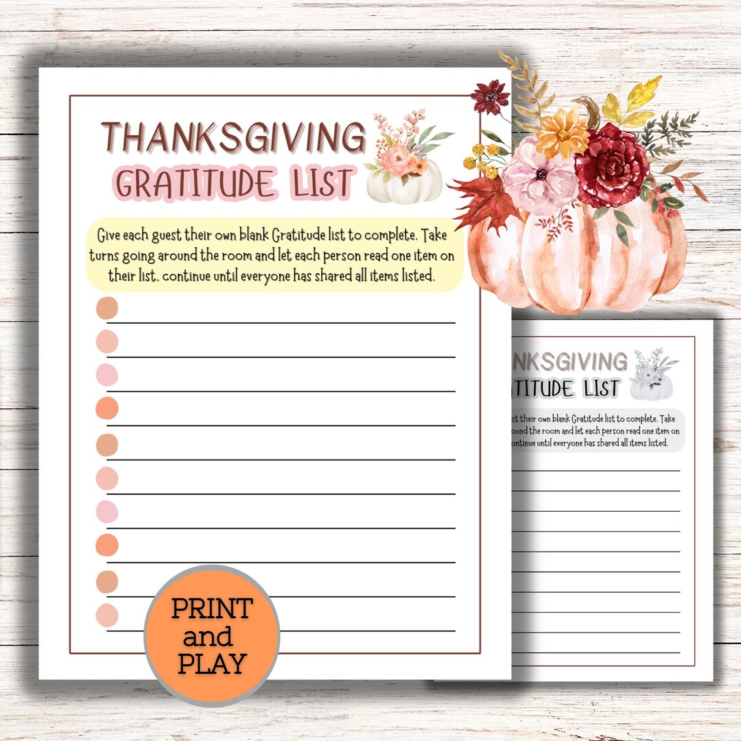 Gratitude Sheet, Thanksgiving Gratitude Game, Gratitude for Kids ...