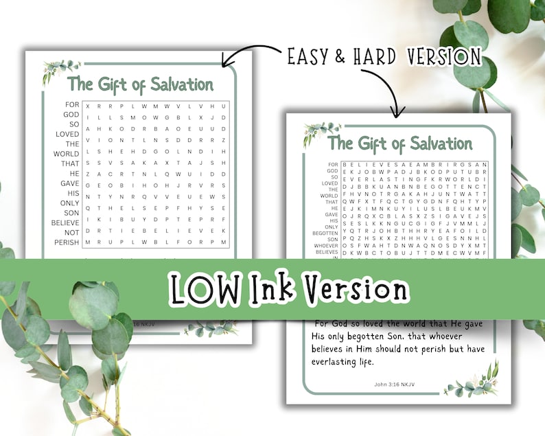 The Gift of Salvation Word Search, John 3 16, Plan of Salvation, Bible ...
