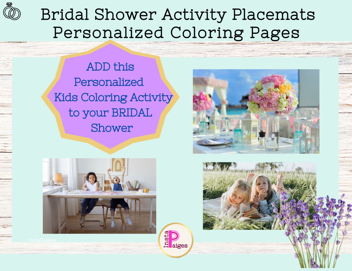 Bridal Shower Coloring Page Placemats Custom Unique Wedding - Etsy