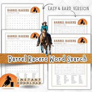 Barrel Racers Word Search, Barrel Racing Game for Kids, Rodeo Cowgirl ...