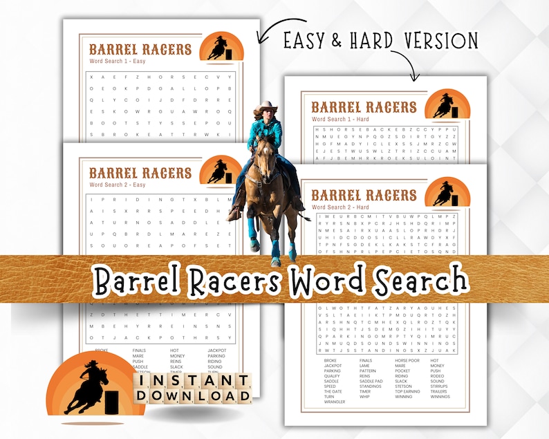 Barrel Racers Word Search, Barrel Racing Game for Kids, Rodeo Cowgirl ...