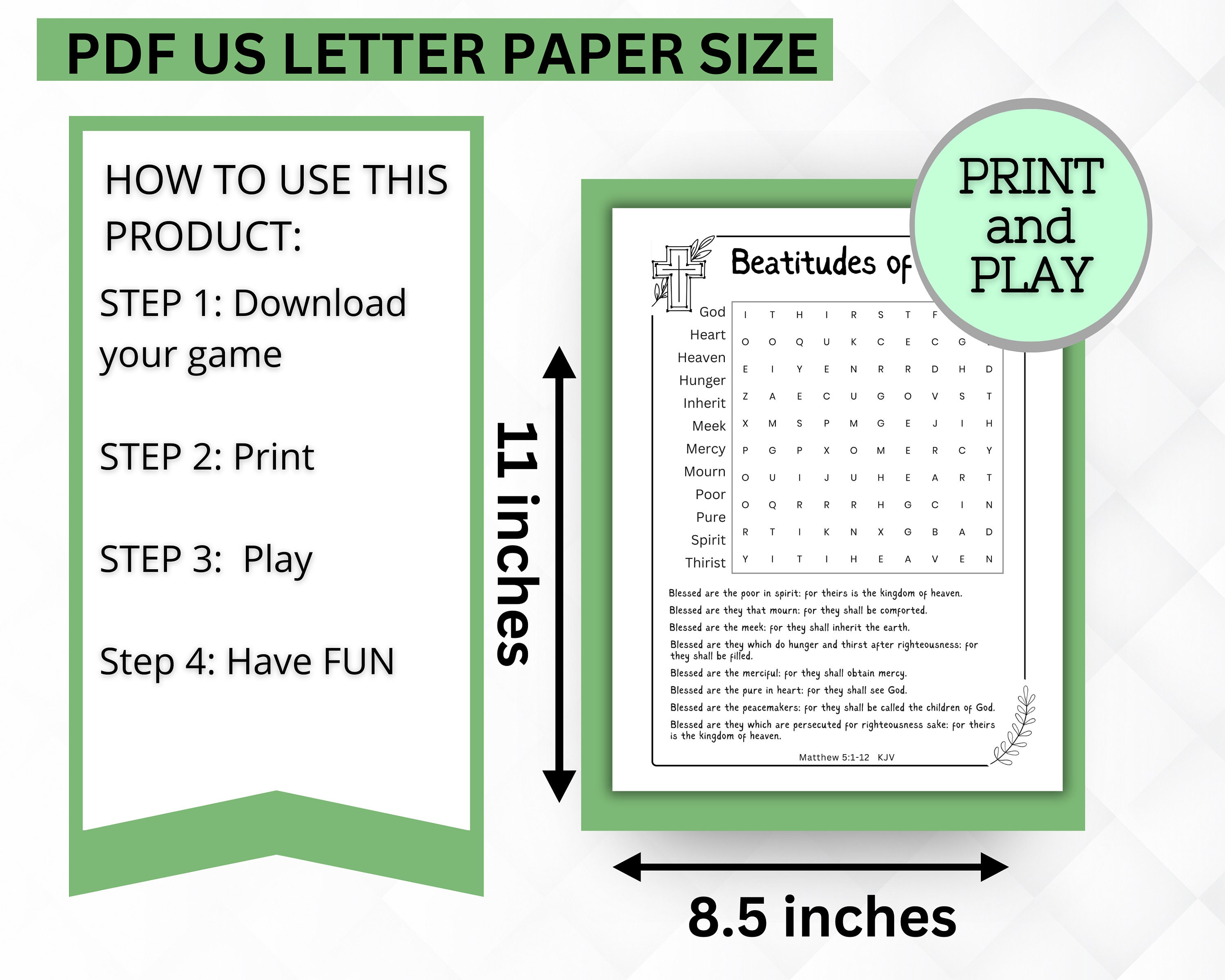 Beatitudes Word Search, Beatitudes for Kids, Youth Group Games, Bible ...