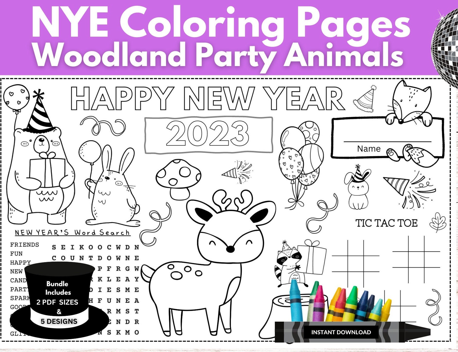 New Year's Eve Activity Coloring Placemats / NYE Coloring Pages ...