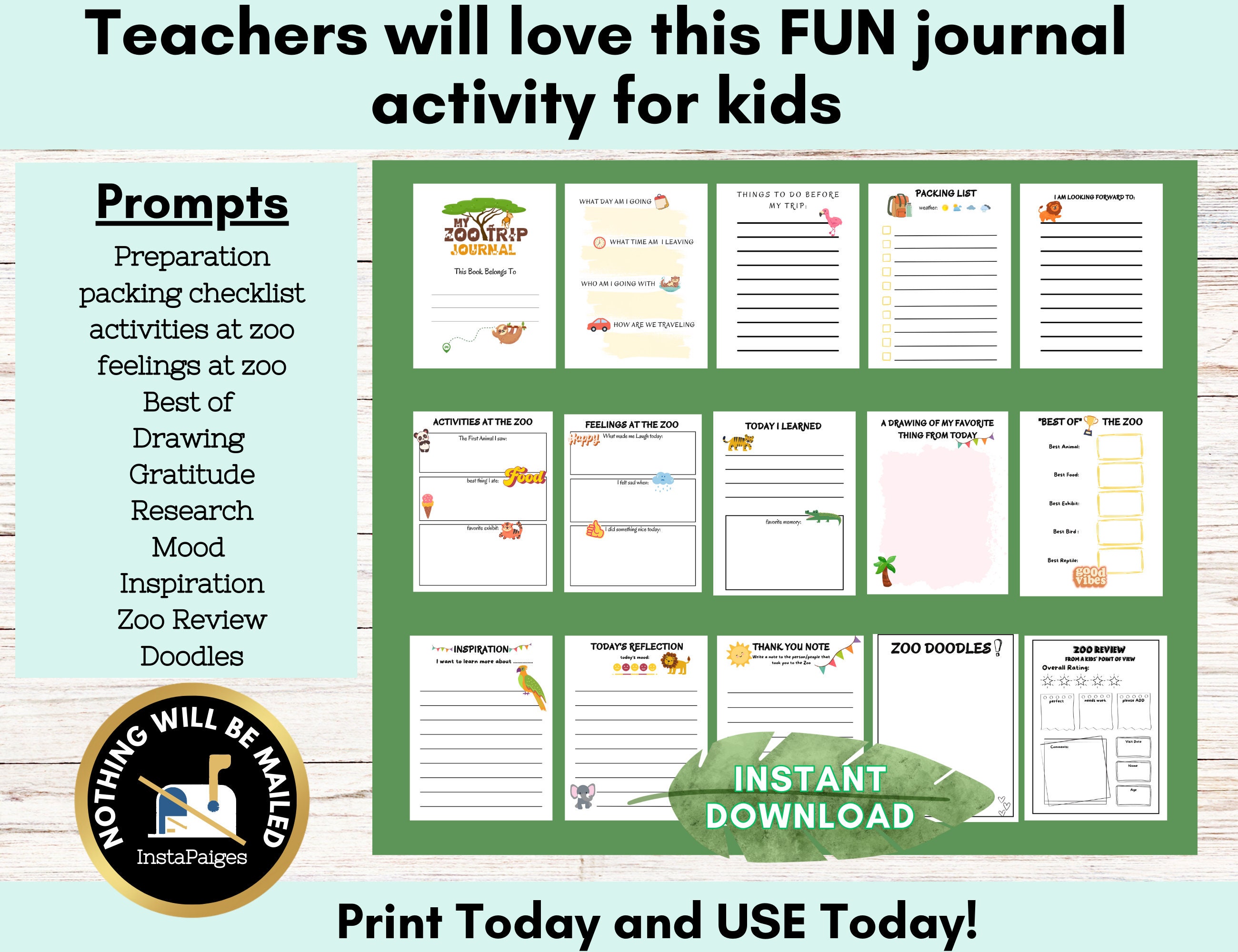 Zoo Trip Kids Keepsake Journal, Writing Prompts for Road Trip, Travel ...