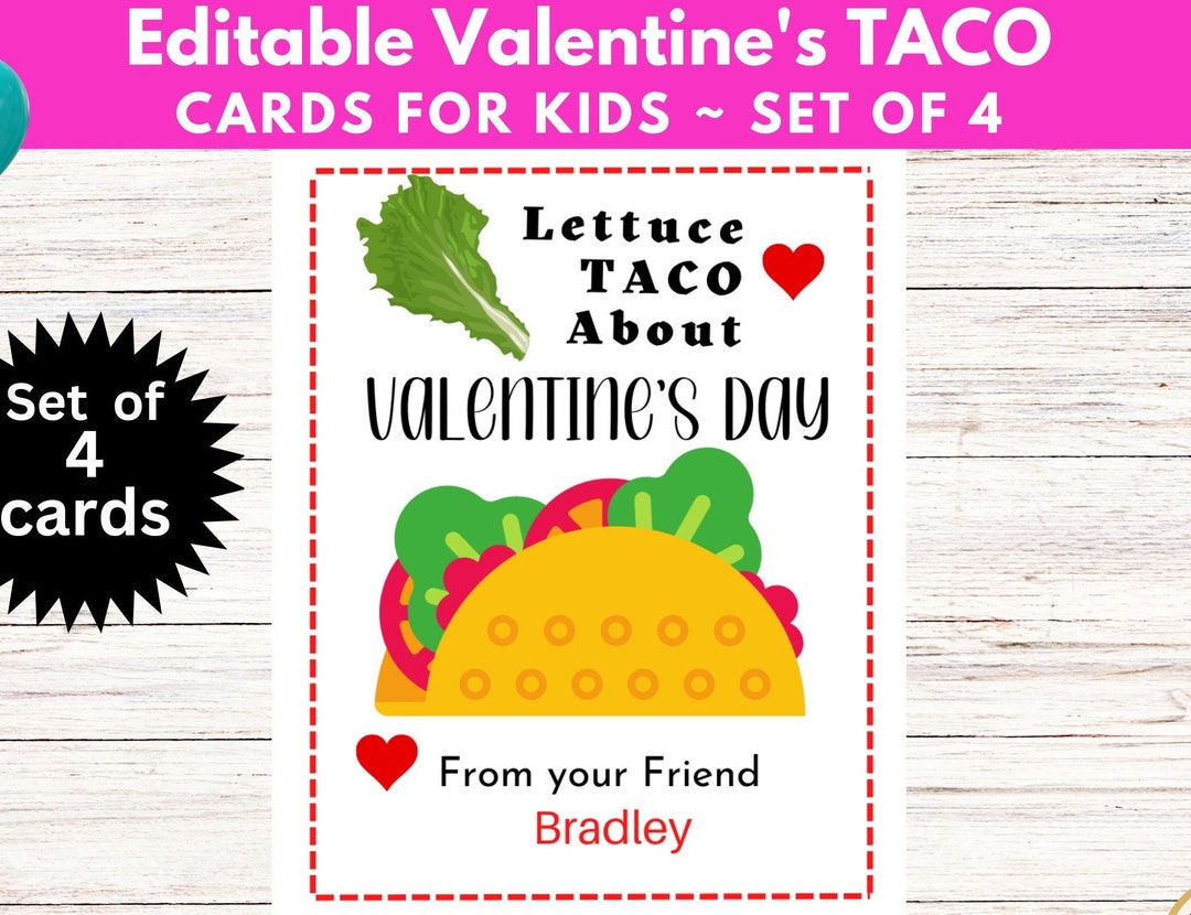 Editable Taco Valentine Cards / Printable Taco Valentine Cards for Kids ...