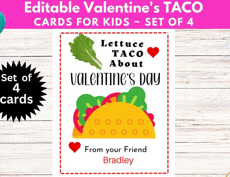 Editable Taco Valentine Cards / Printable Taco Valentine Cards - Etsy