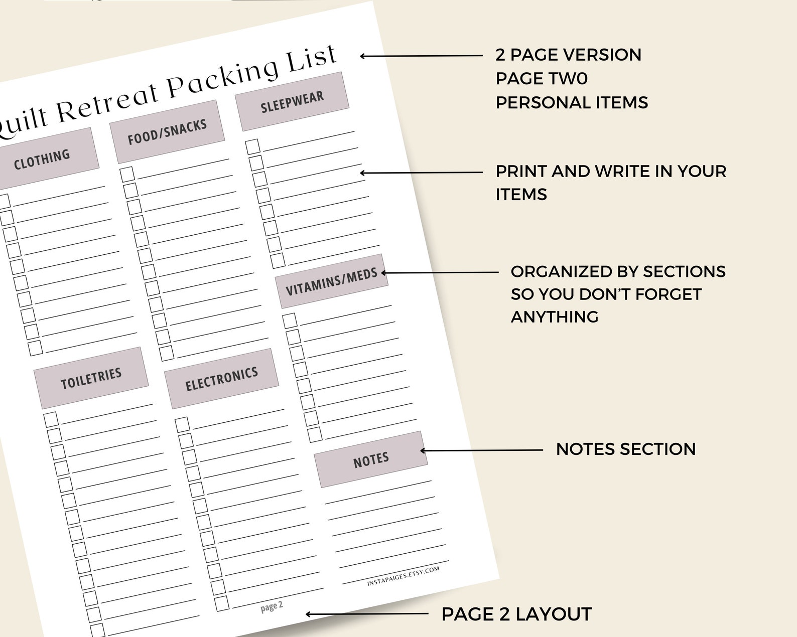 Quilt Retreat Packing Bundle, Quilters Retreat Packing Checklist, Quilt ...