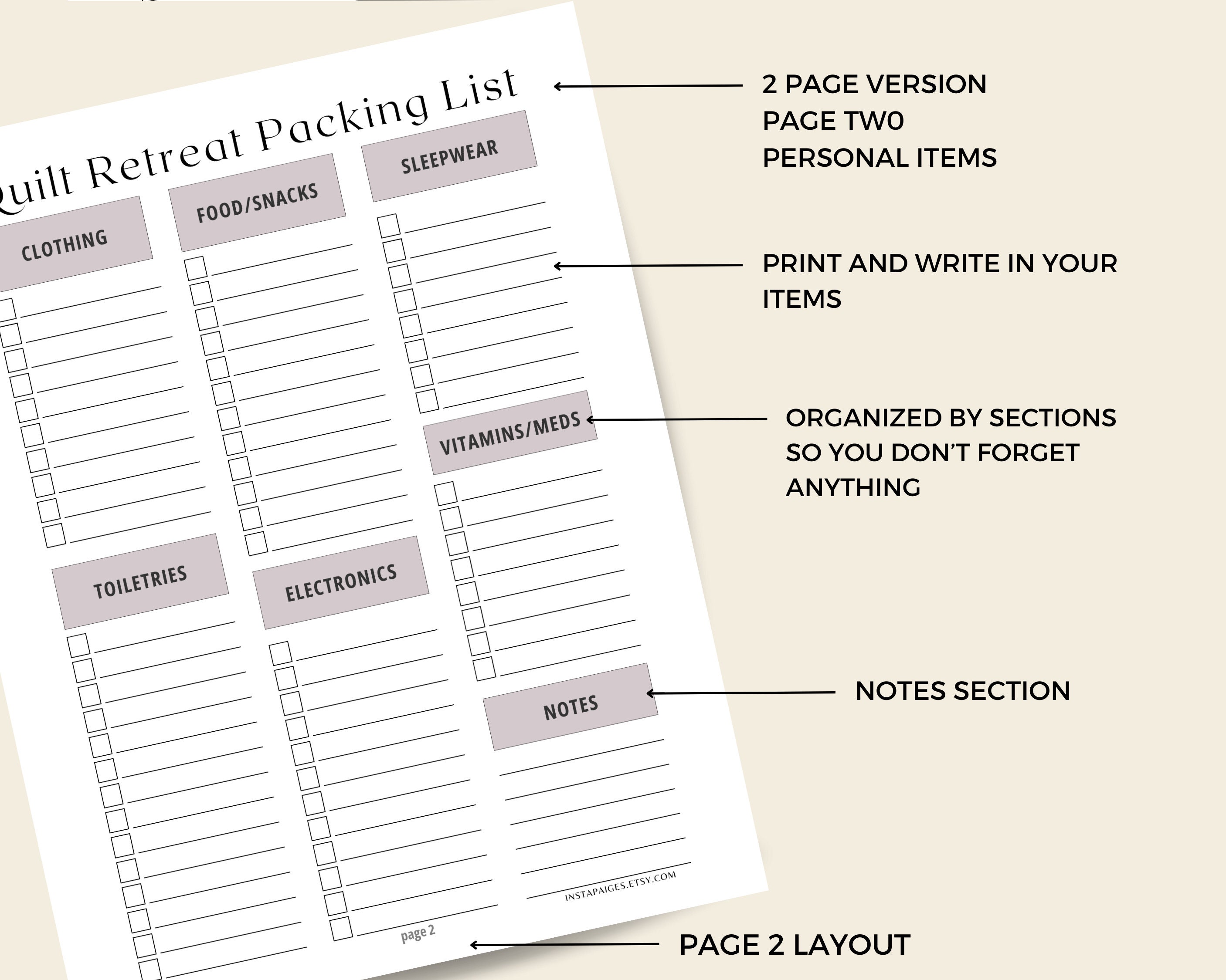 Quilt Retreat Packing Bundle, Quilters Retreat Packing Checklist, Quilt ...