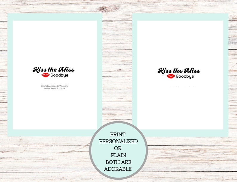 Kiss the Miss Goodbye, Printable Template, Miss to Mrs., Guest Book ...
