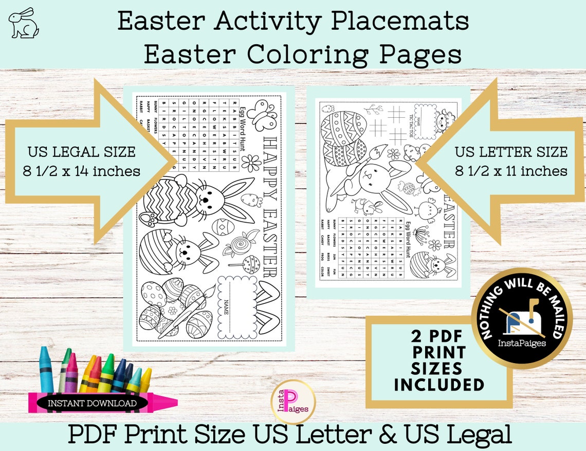 Easter Coloring Pages Activity Placemats, Easter Activity Sheets ...