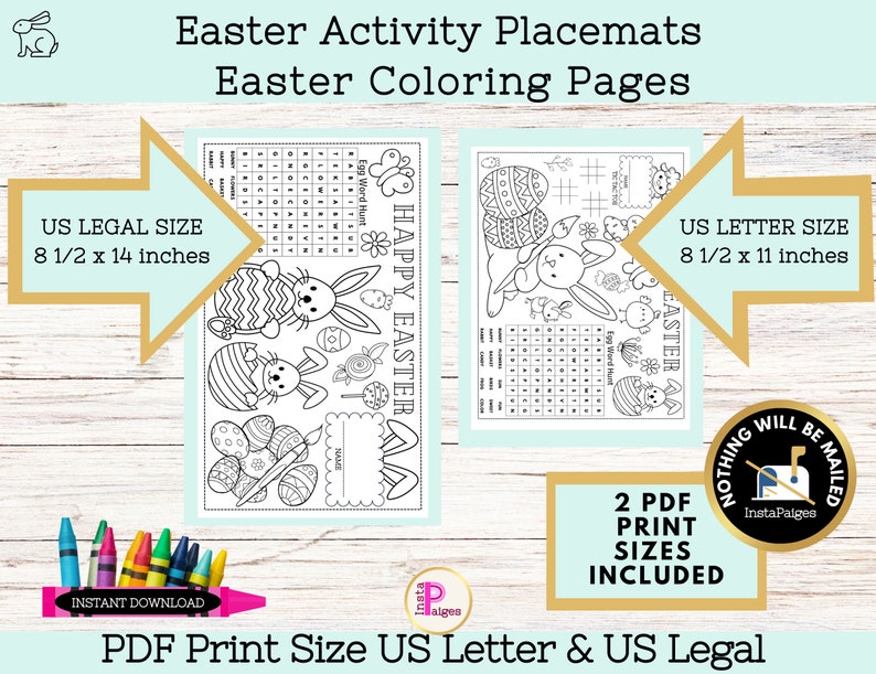 Easter Coloring Pages Activity Placemats, Easter Activity Sheets ...