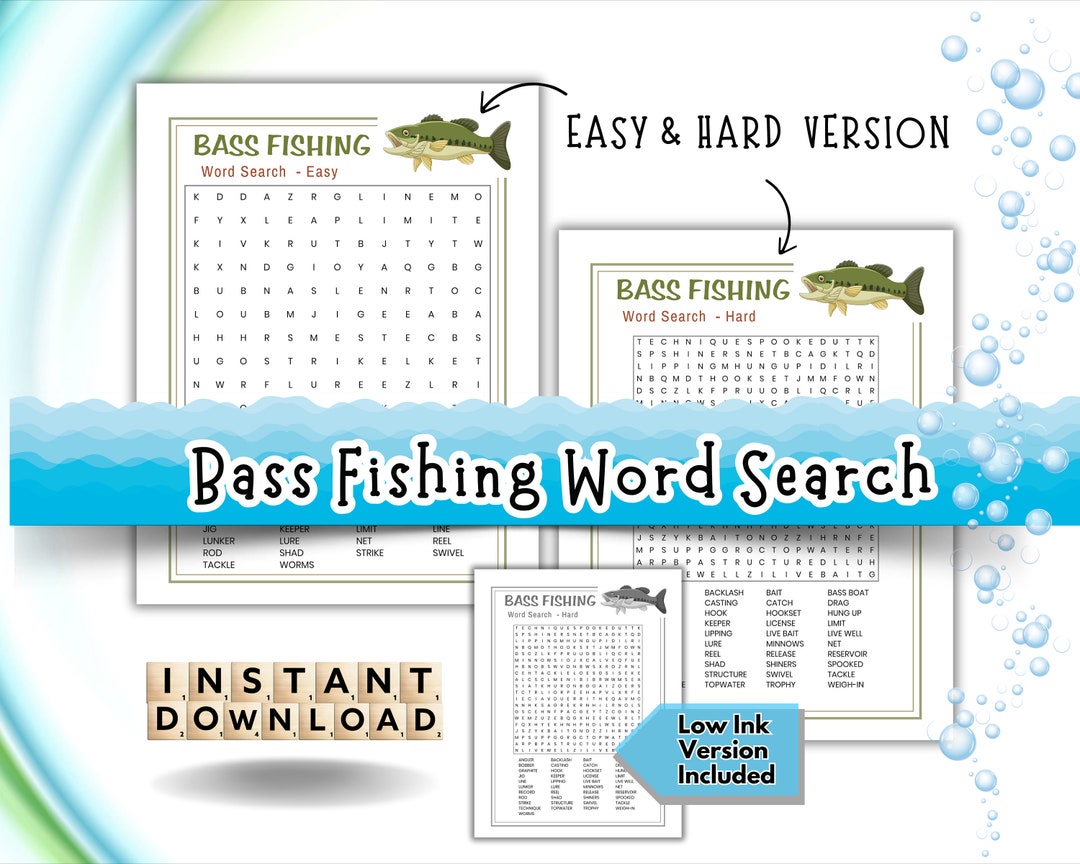 Bass Fishing Word Search, Word Search for Kids, Bass Fish, Bass ...