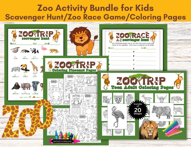Zoo Scavenger Hunt Game Bundle, Zoo Animals Coloring Pages, A-Z Zoo ...
