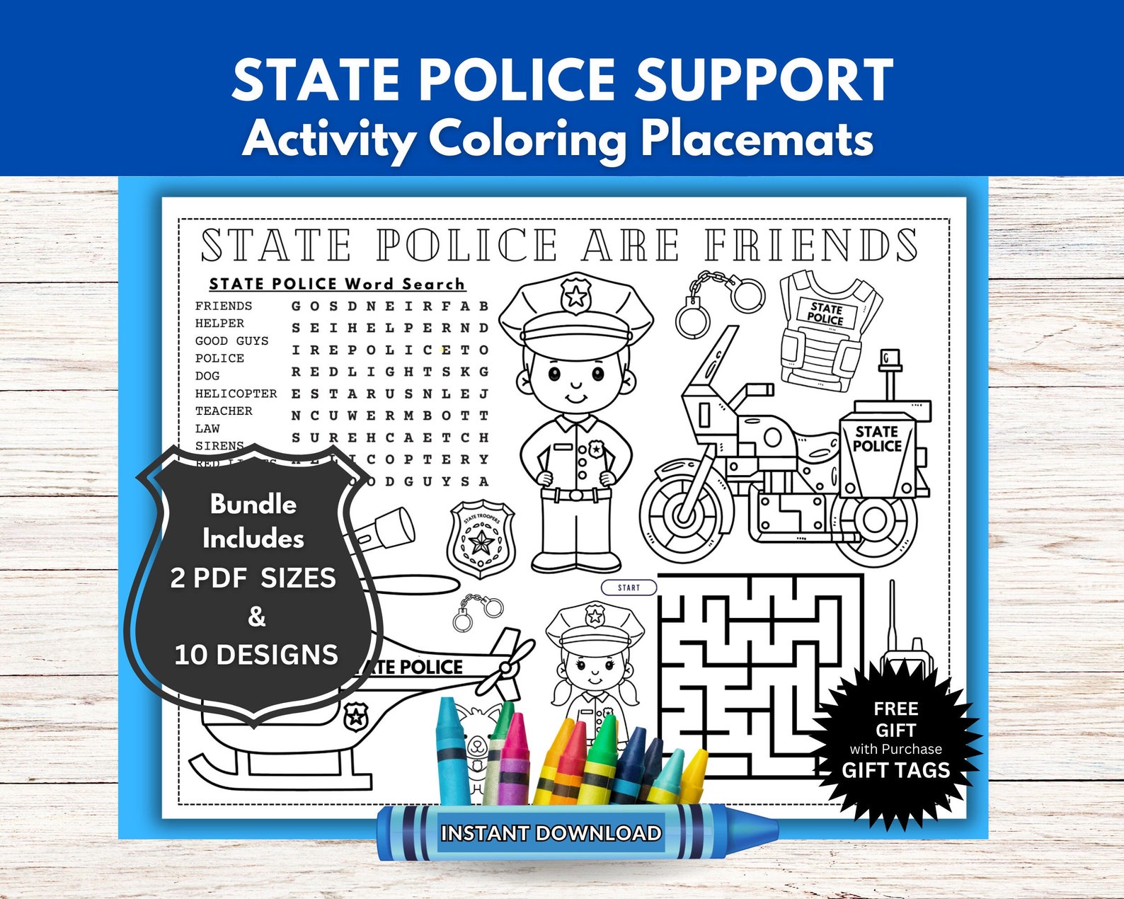 State Police Support Activity Coloring Placemats / Law Enforcement ...