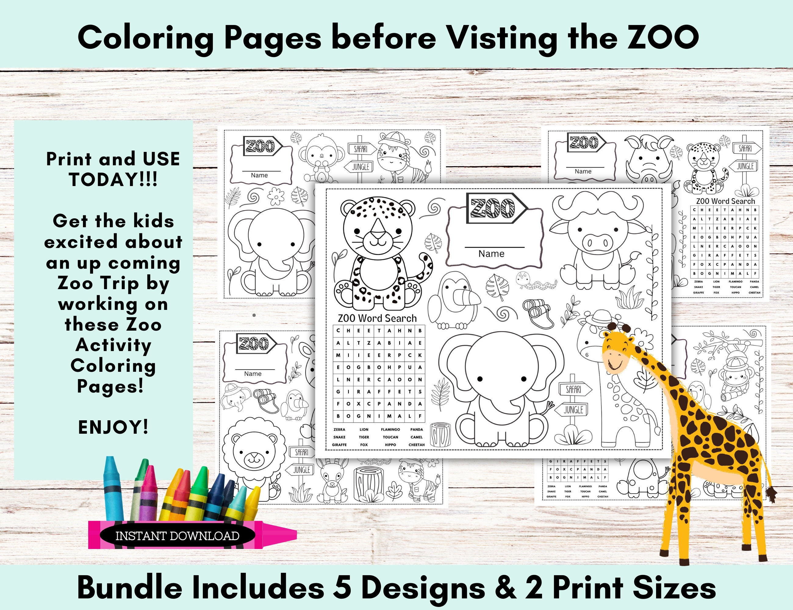 Zoo Scavenger Hunt Game Bundle, Zoo Animals Coloring Pages, A-Z Zoo ...