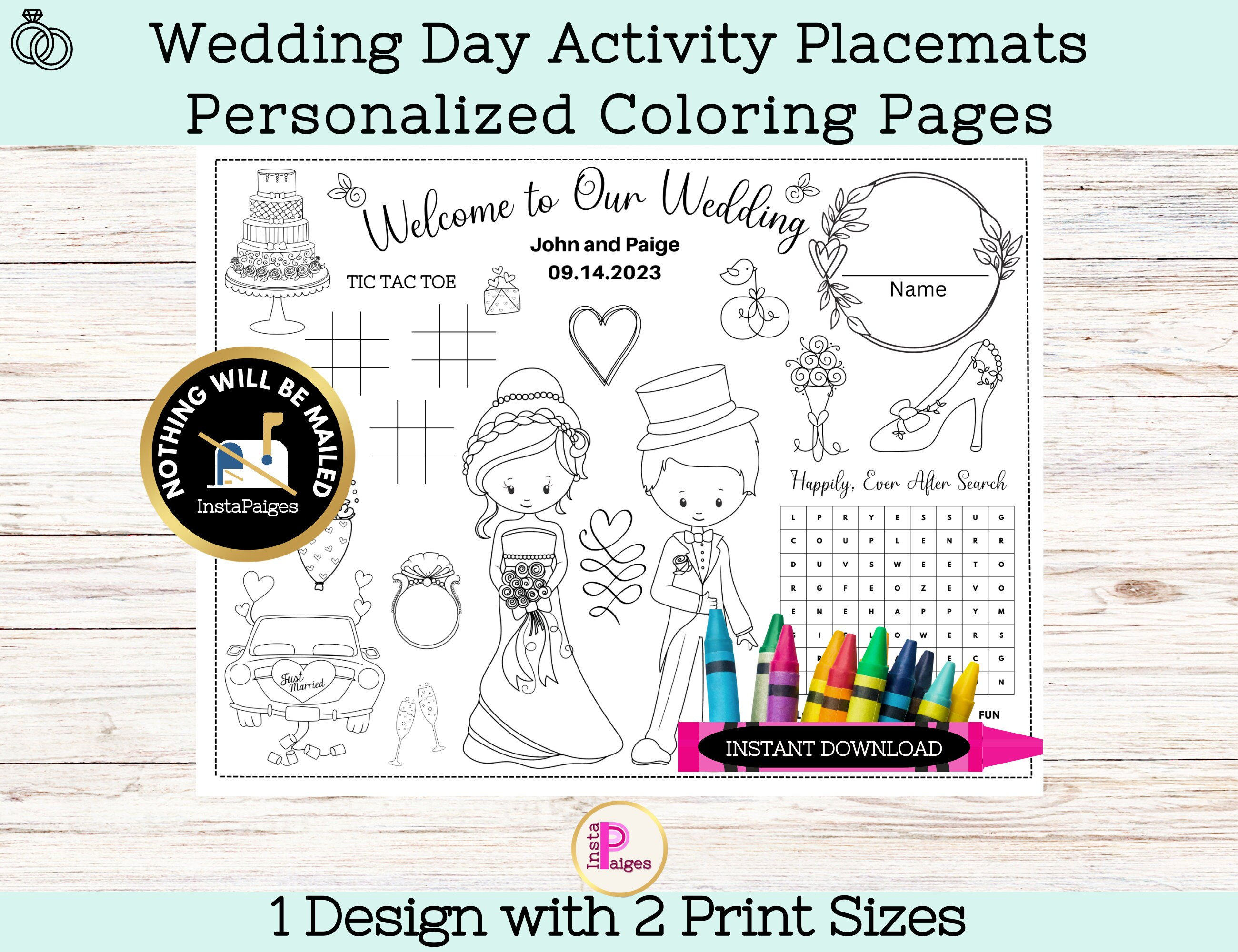 Wedding Coloring Page Placemats, Custom Unique Wedding Favor for Kids ...