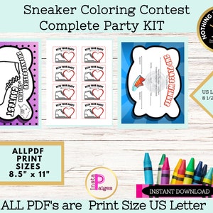 Sneaker Coloring Contest Party Game With Award Certificate Prizes ...