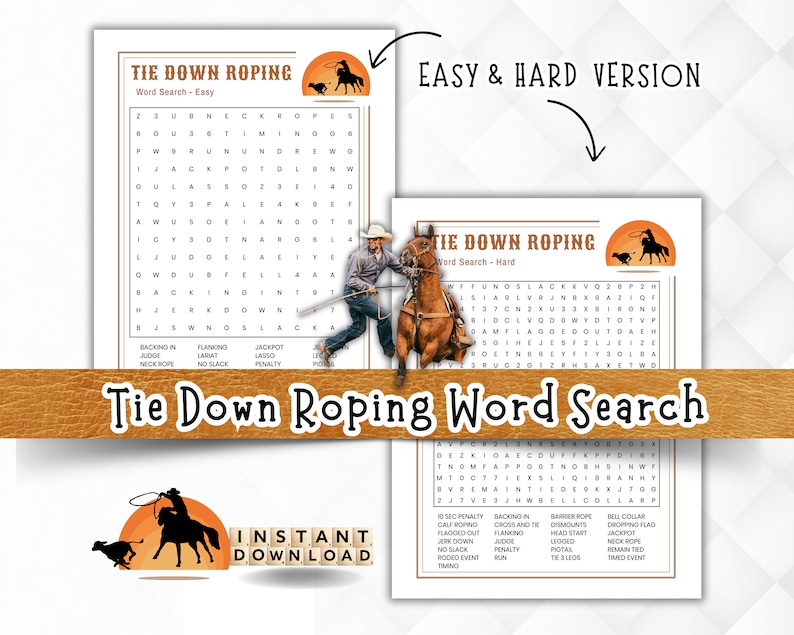 Tie Down Roping Word Search, Calf Roping Game for Kids, Rodeo Cowgirl ...