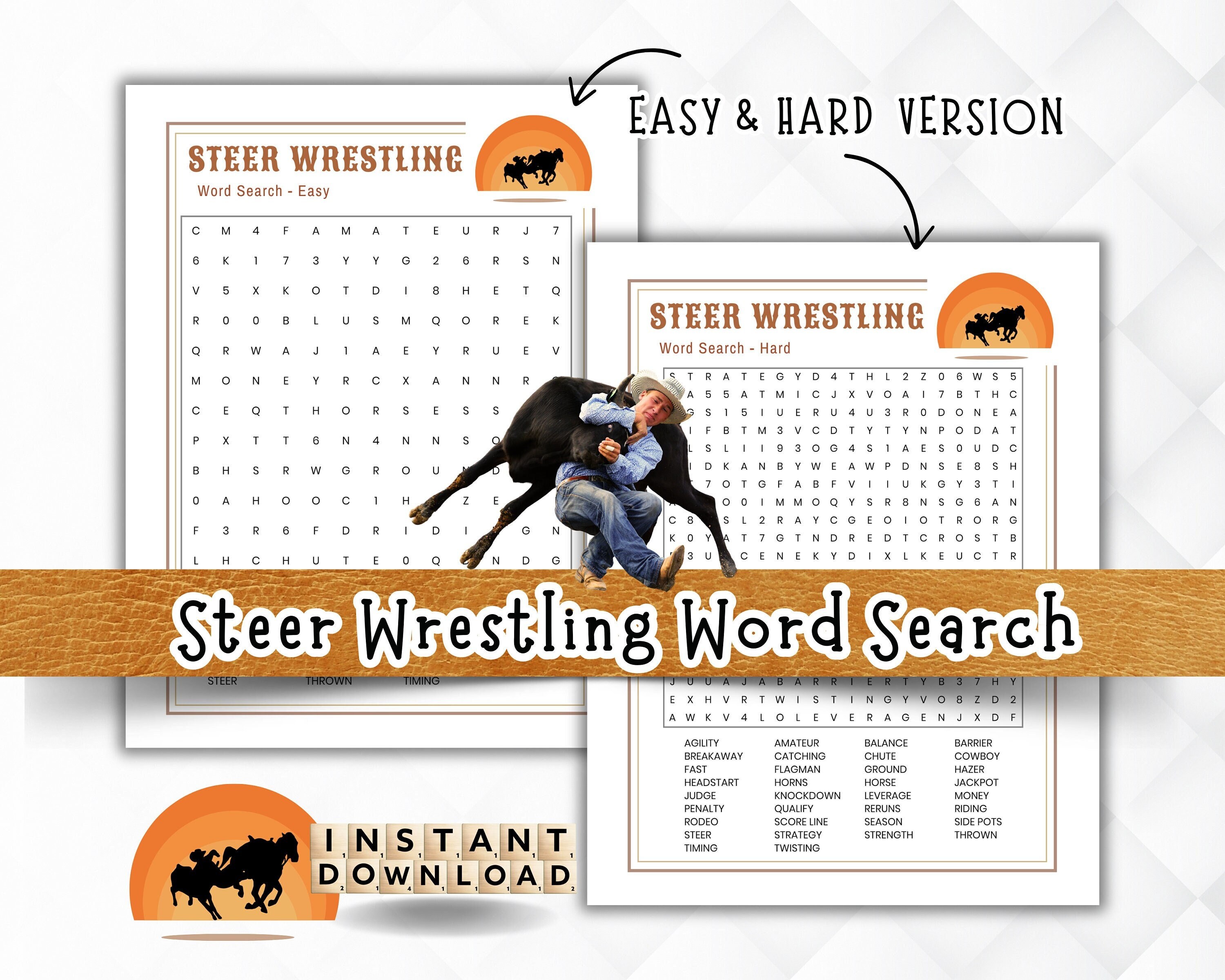 Steer Wrestling Word Search, Bull Dogging Game for Kids, Rodeo Cowgirl ...