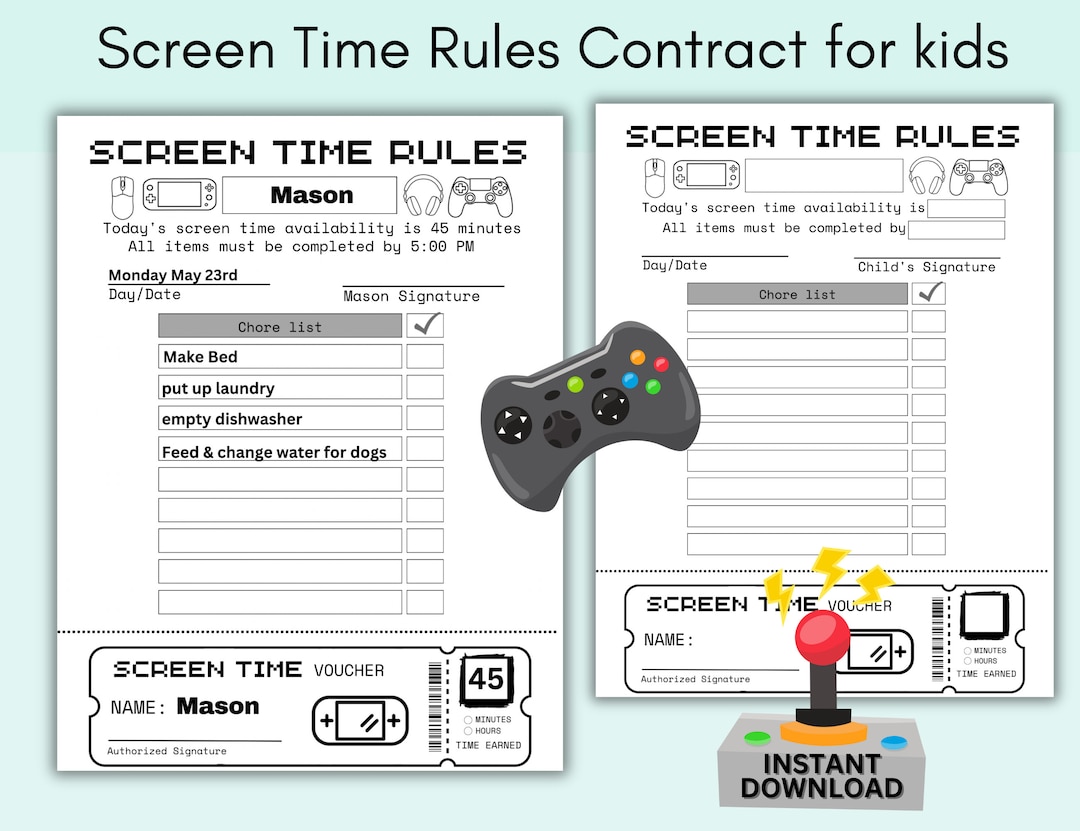 Screen Time Rules, Screen Time Chart, Behavior Contract for Teenager ...