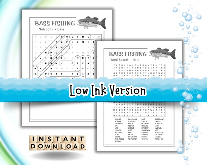 Bass Fishing Word Search, Word Search for Kids, Bass Fish, Bass ...