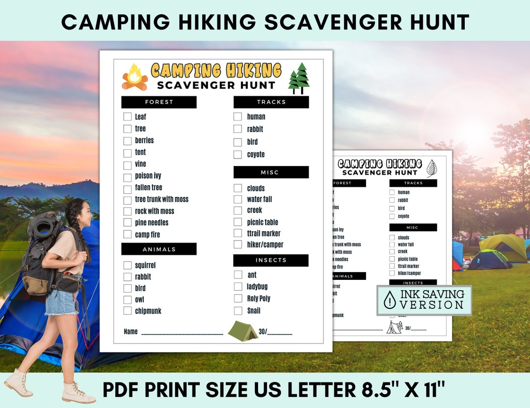 Camping Hiking Scavenger Hunt, Scavenger Hunt, Outdoor Scavenger Hunt ...