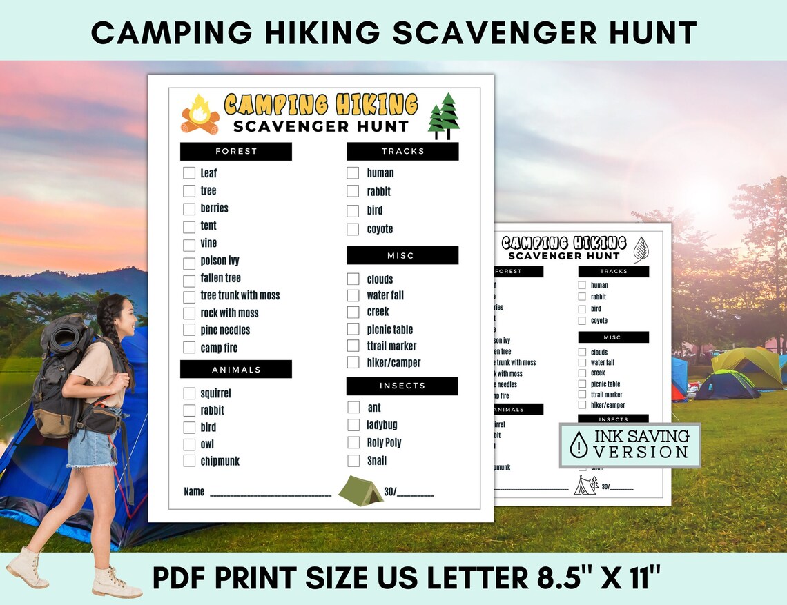 Camping Hiking Scavenger Hunt, Scavenger Hunt, Outdoor Scavenger Hunt ...