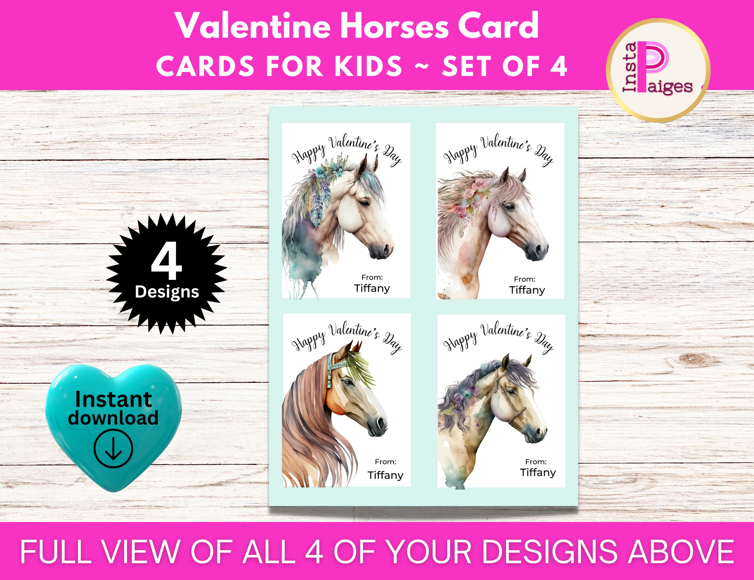 Editable Horse Valentine's Cards / Printable Valentine Watercolor ...