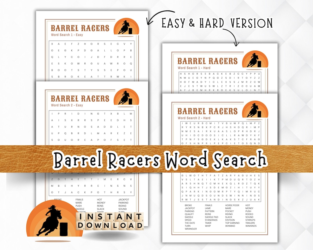 Barrel Racers Word Search, Barrel Racing Game for Kids, Rodeo Cowgirl ...