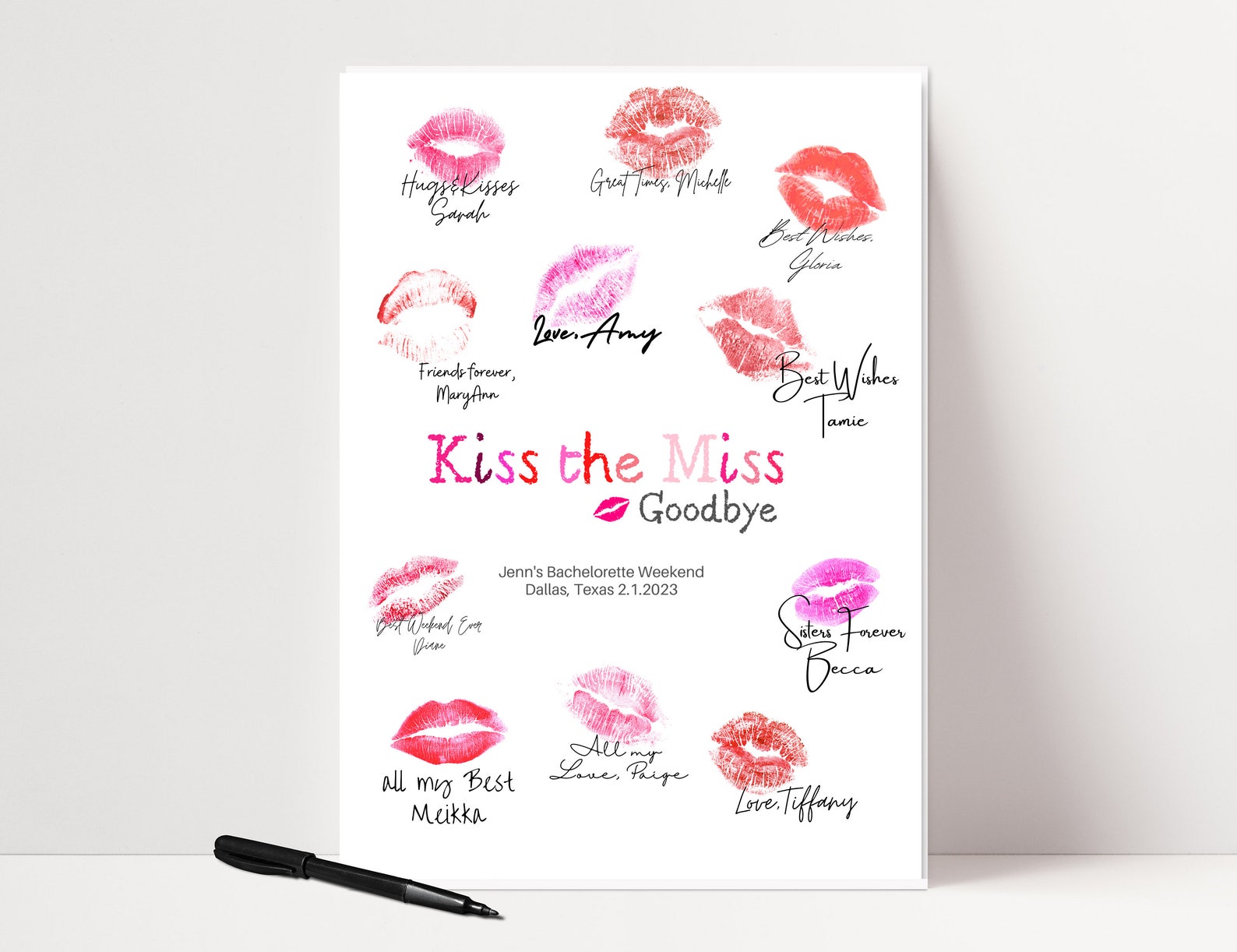 Kiss the Miss Goodbye Printable Template, Bachelorette Party Guest Book ...