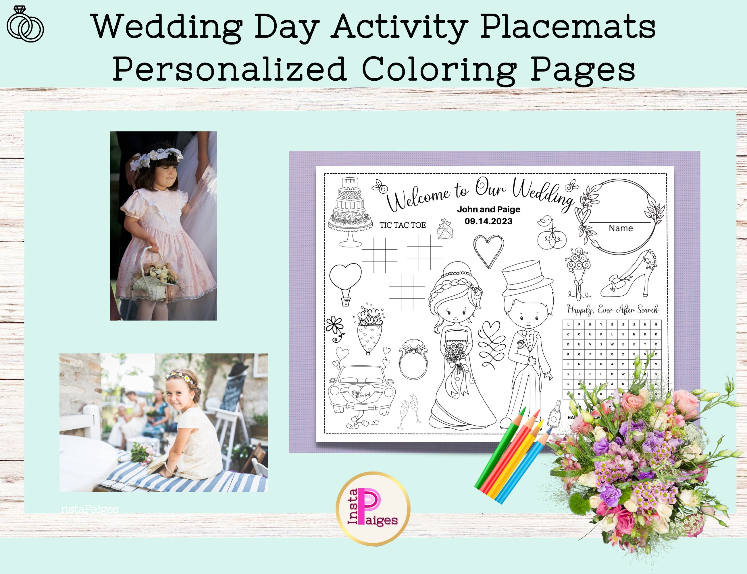 Wedding Coloring Page Placemats, Custom Unique Wedding Favor for Kids ...