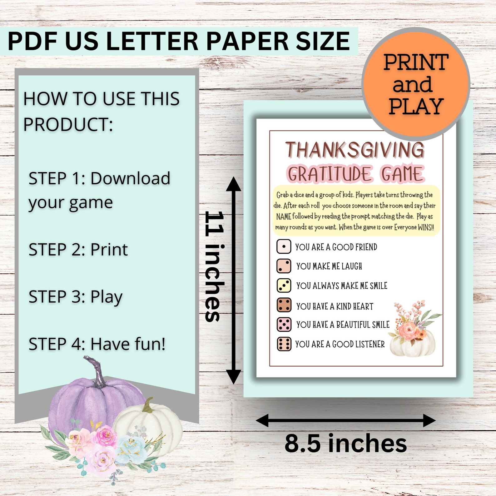 Thanksgiving Game Bundle, Gratitude Dice Game, Thanksgiving Gratitude ...
