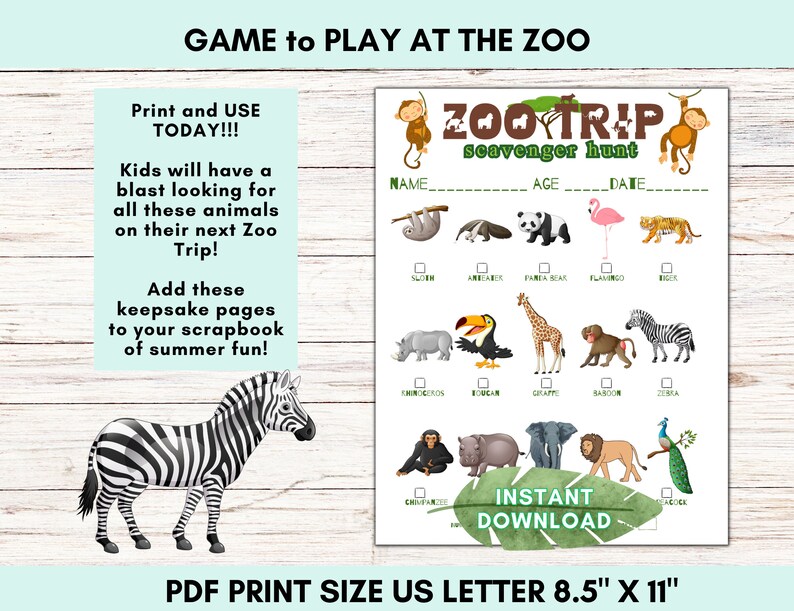 Zoo Scavenger Hunt Game Bundle, Zoo Animals Coloring Pages, A-Z Zoo ...