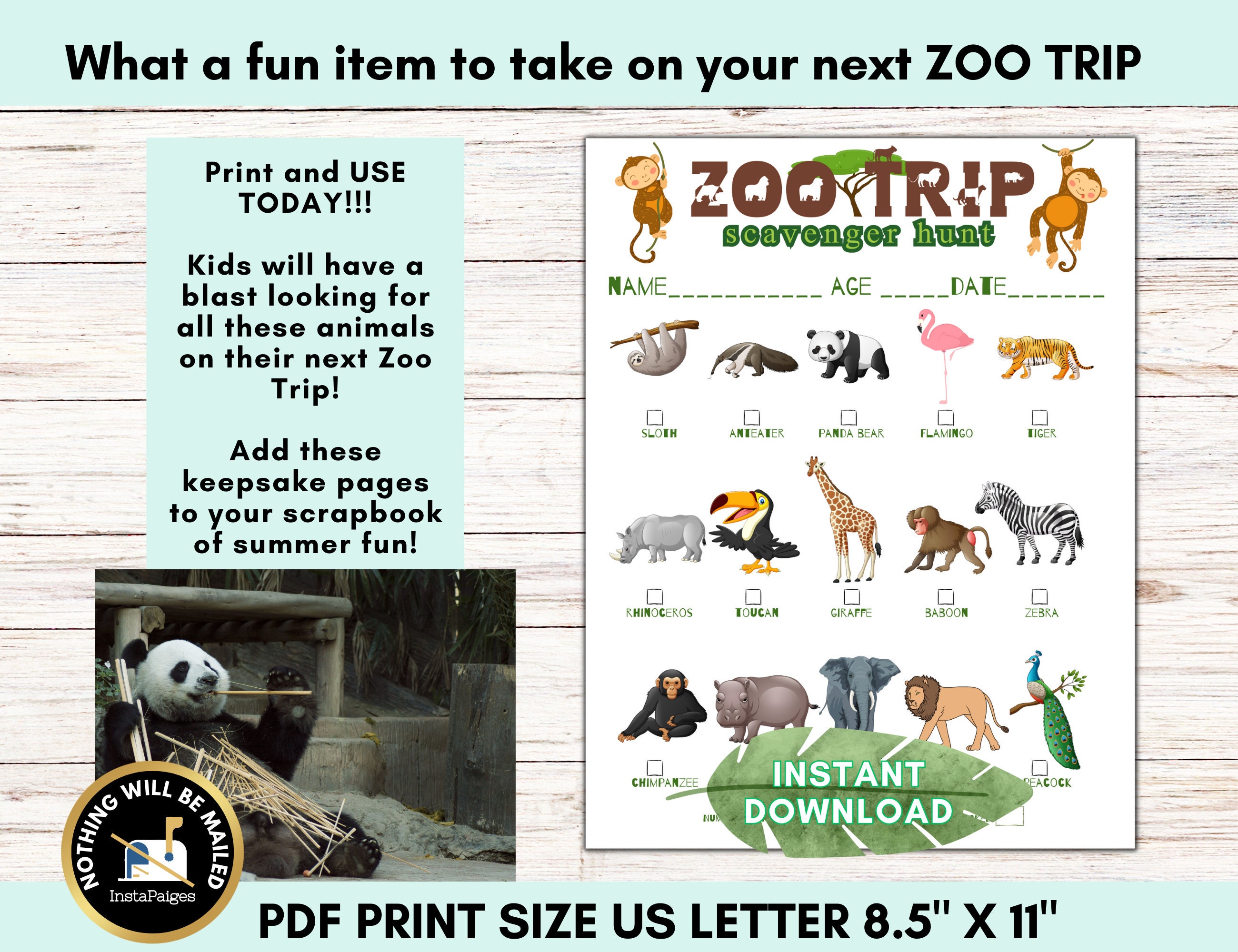 Zoo Scavenger Hunt, Zoo Activities, Games, Outdoor Scavenger Hunt for ...