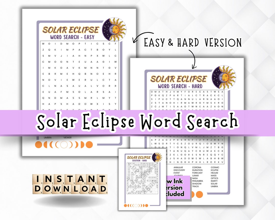Solar Eclipse Word Search, Solar Eclipse Games for Kids, Solar Eclipse ...