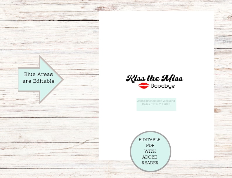 Kiss the Miss Goodbye, Printable Template, Miss to Mrs., Guest Book ...