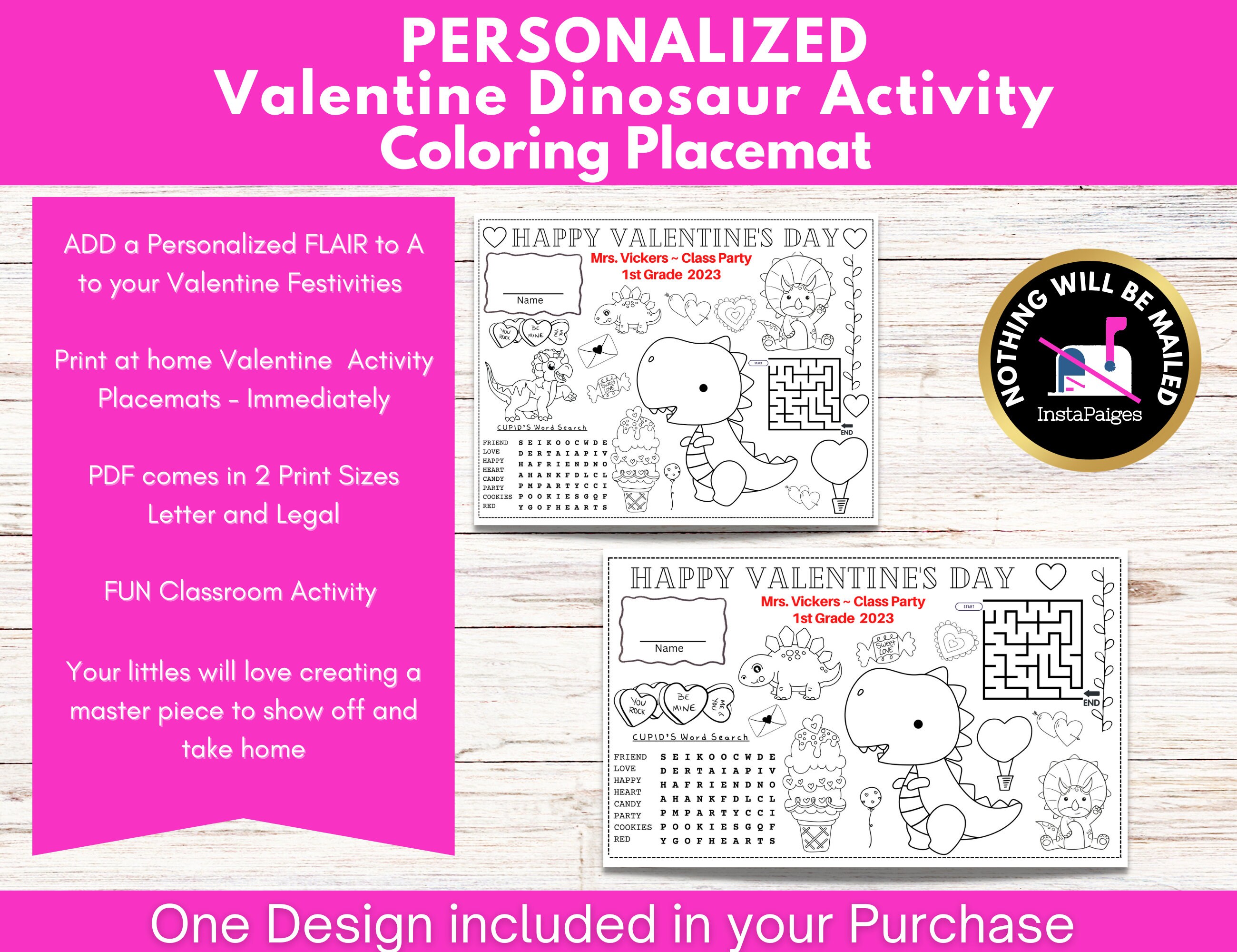 Valentine Day Dinosaur Placemats, Dinosaur Activities for Kids ...