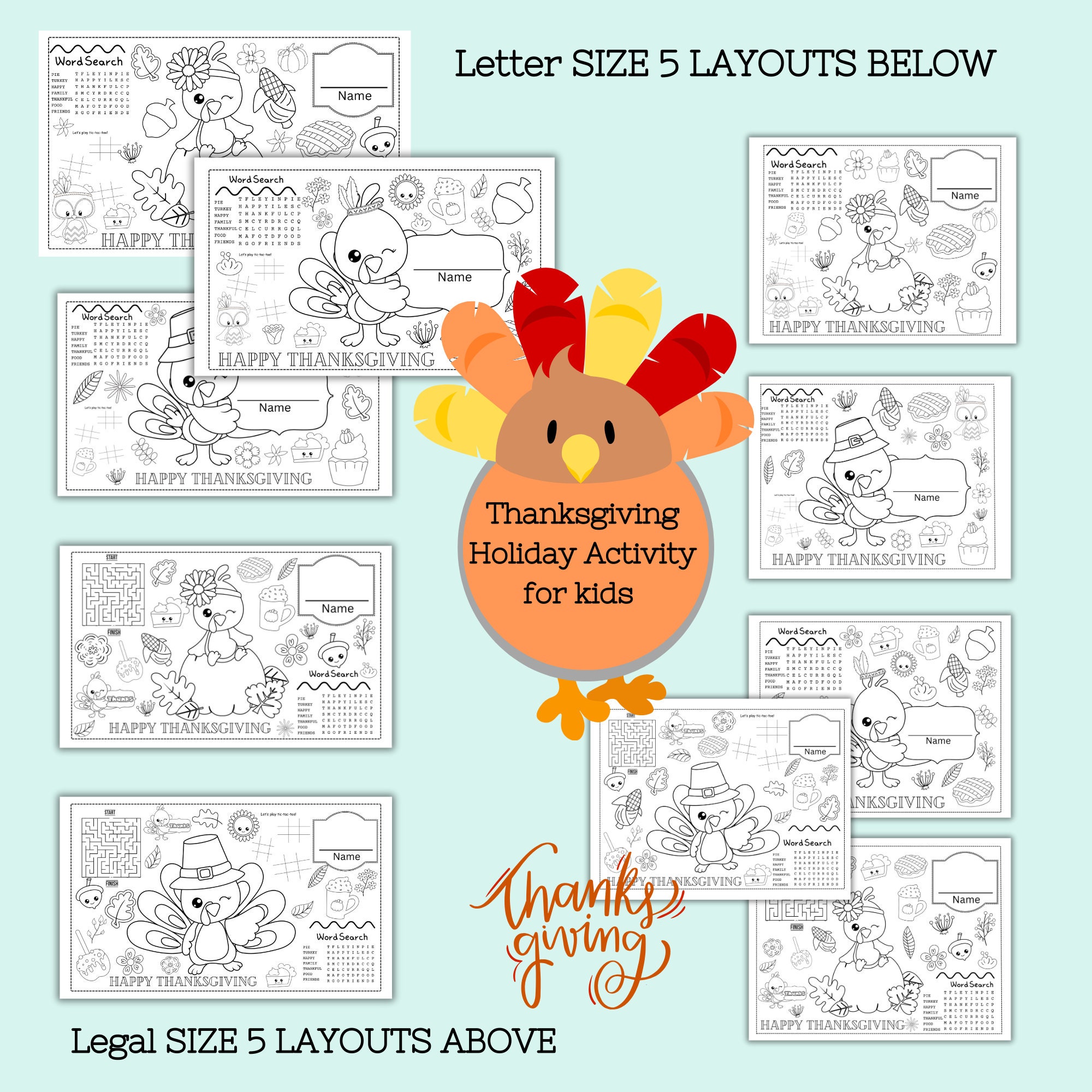 Thanksgiving Coloring Pages for Kids, Thanksgiving Coloring Placemats ...