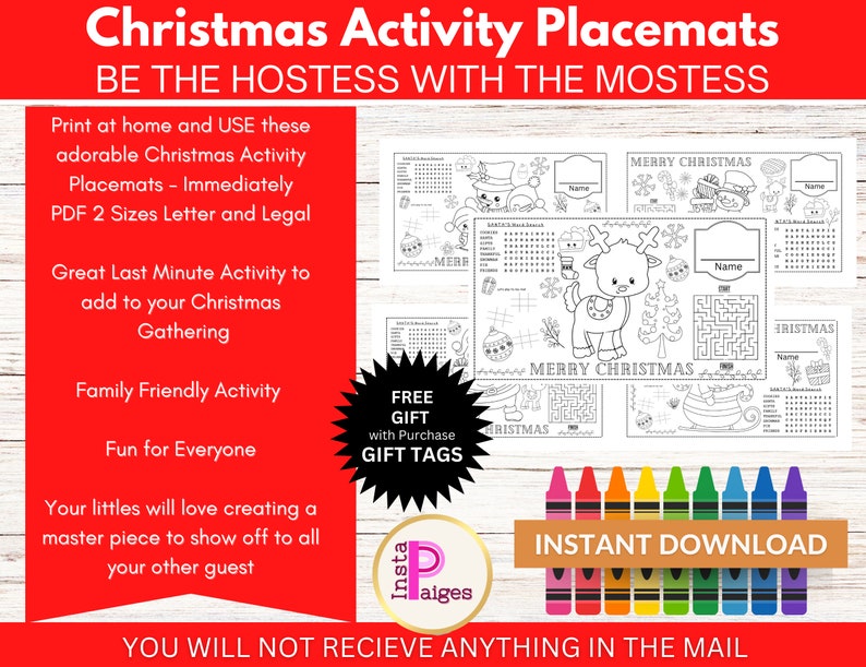 Christmas Coloring Activity Placemats / Coloring Pages / Holiday Party ...